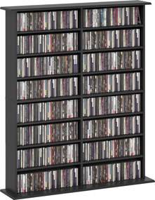 HOMCOM Moderní Knihovna s 16 Policemi pro 720 CD, Držák na CD z Dřevotřísky, 106,5x24x123,7 cm, Černá | Aosom