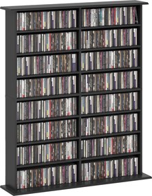 HOMCOM Moderní Knihovna s 16 Policemi pro 720 CD, Držák na CD z Dřevotřísky, 106,5x24x123,7 cm, Černá | Aosom