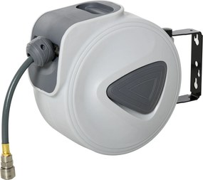 HOMCOM Reels Naviják na Stlačený Vzduch - Hadice: 10m + 0,9m - Vnitřní Průměr 3/8" (9,5mm), 1/4" (6,35mm) BSPT - Automatický Naviják na Šedou Hadici p