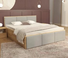 Manželská postel PANAMA T 140x200 se zvedacím dřevěným roštem DUB SVĚTLE ŠEDÁ