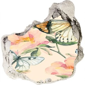 Wallmuralia Díra 3D fototapeta nálepka Motýli a květiny 75x75 cm