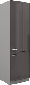 GREY gr | vysoká skříňka 60 LO-210 2F na vestavnou lednici | 60 cm | světle šedá/tmavě šedá lesk