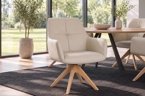 Designová otočná židle Devassy béžová kůže / dub