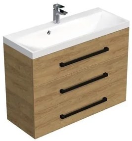 Koupelnová skříňka s černou úchytkou a umyvadlem SAT Cube Way 100x47,5x40 cm dub Hickory mat CUBE2C1003DH