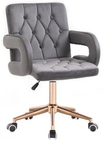 LuxuryForm DESIGN Otočná židle BOSTON VELUR na zlaté základně s kolečky - šedá
