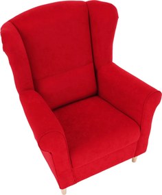 relaxační křeslo, ušák, dřevo/látka, nohy světlé/potah červený, Tempo Kondela CHARLOT