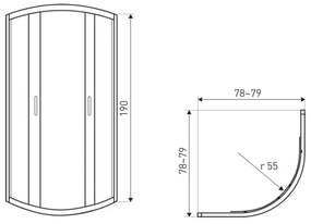 Novoterm Čtvrtkruhový sprchový kout NV-Soho 80x80 černá/ornamentní sklo - bez vaničky