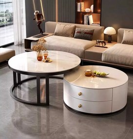 LuxuryForm DESIGN Konferenční stolek ORION 70 × 70 / 50 × 50 cm – bílý / bílý mramor (set 2 ks)