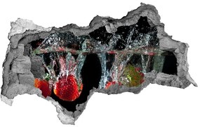 Wallmuralia Nálepka 3D díra na zeď Jahody pod vodou 95x73 cm