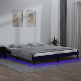 vidaXL Rám postele s LED světlem 135x190 cm Double masivní dřevo [820648] Barva: Černá