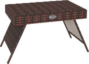 Outsunny Ratanový Boční Stolek - Zahradní Stolek - Skládací Stolek - Odolný vůči Počasí - Kempingový Stolek - Kávový Stolek pro Zahradu, Balkon, Hnědý