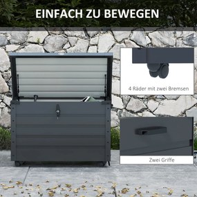 Zahradní box Outsunny, úložný box na kolečkách, úložný box se zámkem, rukojeť, zahradní truhla na balkon, terasu 100 x 62 x 65 cm, tmavě šedý