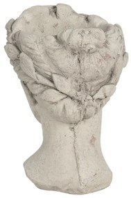 Šedý antik cementový květináč hlava ženy – 18x17x25 cm