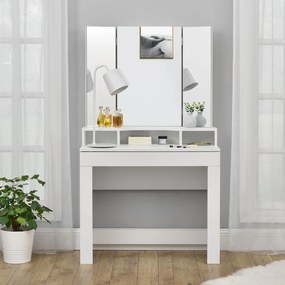 InternetovaZahrada - Toaletní stolek Marla s trojitým zrcadlem v bílé barvě