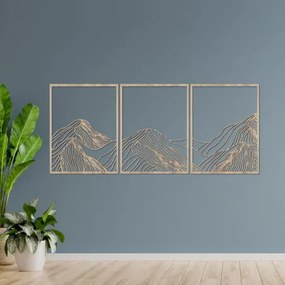 Třídílný dřevěný obraz Hory, Moderní 3D dekorace na zeď | SENTOP HDF0478