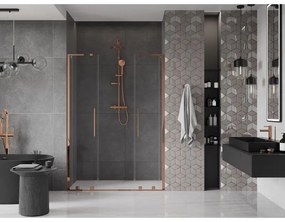 Mexen Velar L Duo, posuvné sprchové dveře do otvoru 140 cm, 8mm čiré sklo, růžové zlato, 871-140-003-02-60