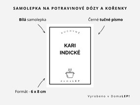 KARI INDICKÉ - omyvatelná samolepka na kořenky, výběr rozměrů Ø 5 cm / 5 x 5 cm / 6 x 8 cm | DomaLEP tvar: OBDÉLNÍK, barva: BÍLÁ - ČERNÉ písmo, velikost: š. 6 cm x v. 8 cm – základní písmo