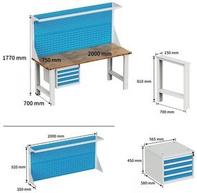 Dílenský montovaný pracovní stůl Enprag s nástavbou EN_2014_FP
