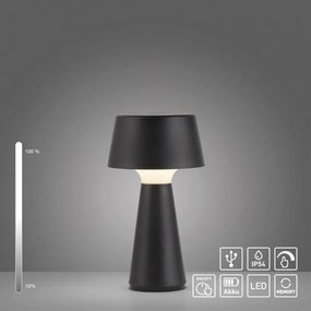 LD 19260-18 ABERA LED stolní lampa na baterie černá dotykový stmívač IP54 USB vnitřní i venkovní použití 3000K - JUST LIGHT