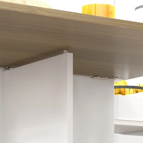 HOMCOM Skládací jídelní stůl šetřící místo pro 6 osob, dřevěný stůl s vyklápěcí deskou na kolečkách, 2 zásuvkami a skříňkou do kuchyně a obývacího po…