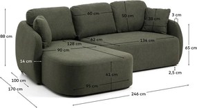 Tmavě zelená žinylková rozkládací rohová pohovka (levý roh/s lenoškou) Laira – Kave Home