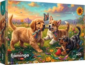 TREFL Puzzle Flamingo: Hravá štěňátka / 400 dílků / 48 x 33 cm