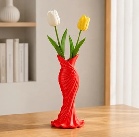 váza, styl půvab, plast, 12x4x4 cm, červená, Dekorino VD0260021