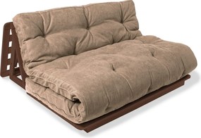 Marior Home  Rozkládací futonové křeslo / pohovka Layti - 140 cm / Béžová / Ořech olejovaný