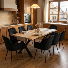 Vikio Jídelní set pro 8 osob 180x90 cm soft dub noha X černá židle s područkami VJS228-8C