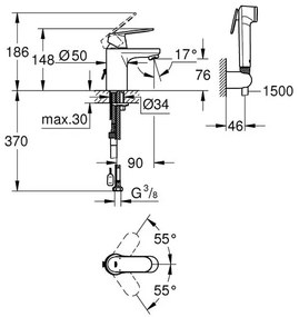 Grohe 23125000 Eurosmart Cosmo Baterie umyvadlová s bidetovou sprškou