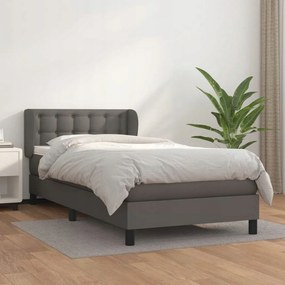 Box Spring Postel S Matrací Šedá Umělá Kůže Šedá tlačítka 90 x 190 cm