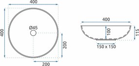 Rea Arte, keramické umyvadlo na desku 40x40 cm, tmavě šedá, REA-U8002