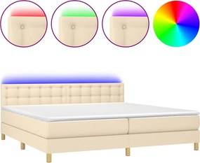 Box spring postel s matrací a LED krémová 200x200 cm textil 3134066