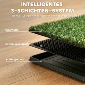 Záchod pro psy 76 x 50,5 cm Záchod pro psy se 2 umělými trávníky omyvatelný Záchod pro štěňata pro psy na balkón doma Černá+Zelená