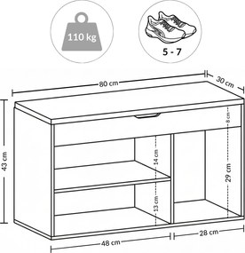 Botník se sedákem TRIA, 80 x 43 x 30 cm - černý