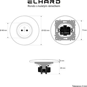 Elhard Kulatá zásuvka Rondo s kulatým rámečkem, bílá - kompletní set RD6000W
