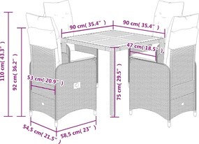 5dílný zahradní bistro set s poduškami černý polyratan 3276976