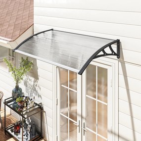 Outsunny Polykarbonátová a hliníková stříška pro balkóny, okna a dveře, venkovní markýza s PP podporou, 110x60x18cm, Transparentní