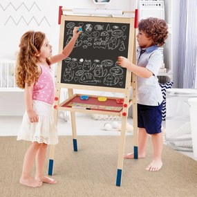 Costway Malířská tabule 3-in-1 pro děti Oboustranná stojací tabule s přírodní