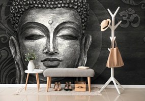 Samolepící tapeta tvář Buddhy v černobílém provedení - 450x300 cm