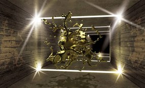 Fototapeta - Exploze zlaté barvy v 3D tunelu (254x184 cm)