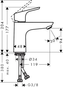 Hansgrohe Focus E2, umyvadlová baterie 110 bez odtokové soupravy, chromová, 31517000