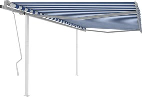vidaXL Ručně zatahovací markýza se sloupky 4 x 3 m [3069936] Barva: Modro-bílá