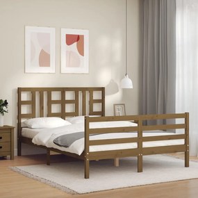 Rám postele s čelem medově hnědý 160 x 200 cm masivní dřevo,  3193934