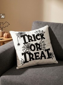 Sinsay - Halloweenský dekorativní povlak na polštář s nápisem a motivem pavučiny - bílá