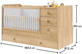 Rostoucí postýlka s přebalovacím pultem a zásuvkou Cody - dub světlý