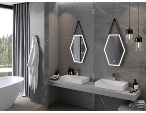 Mexen Orla podsvícené koupelnové zrcadlo 50 x 70 cm, LED 6000K, ventilátor, Černá rama - 9815-050-070-611-70