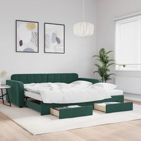 Válenda s přistýlkou a zásuvkami tmavě zelená 100x200 cm samet 3197010