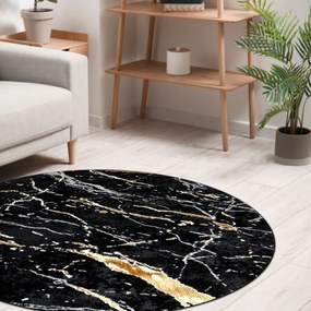 Dywany Łuszczów, Kusový koberec Allure 1963 black/gold kruh, 200x200 (průměr) kruh, černá, kancelář