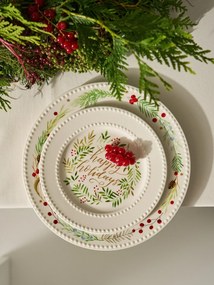 Sinsay - Vánoční keramický talíř s nápisem Happy Holidays - bílá